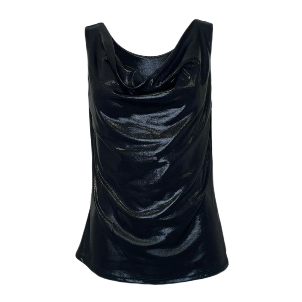 Kourtney- Shiny Black-Cowl Neck – Neola Apparel